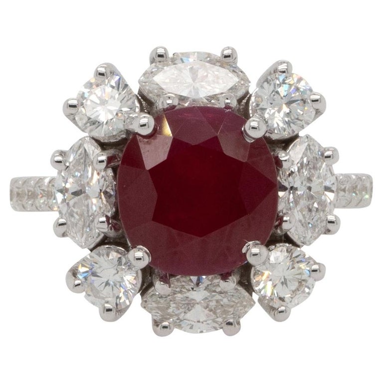 GIA Certified 3.53 Carat Oval Cut Ruby Wide Cluster Ring For Sale at ...
