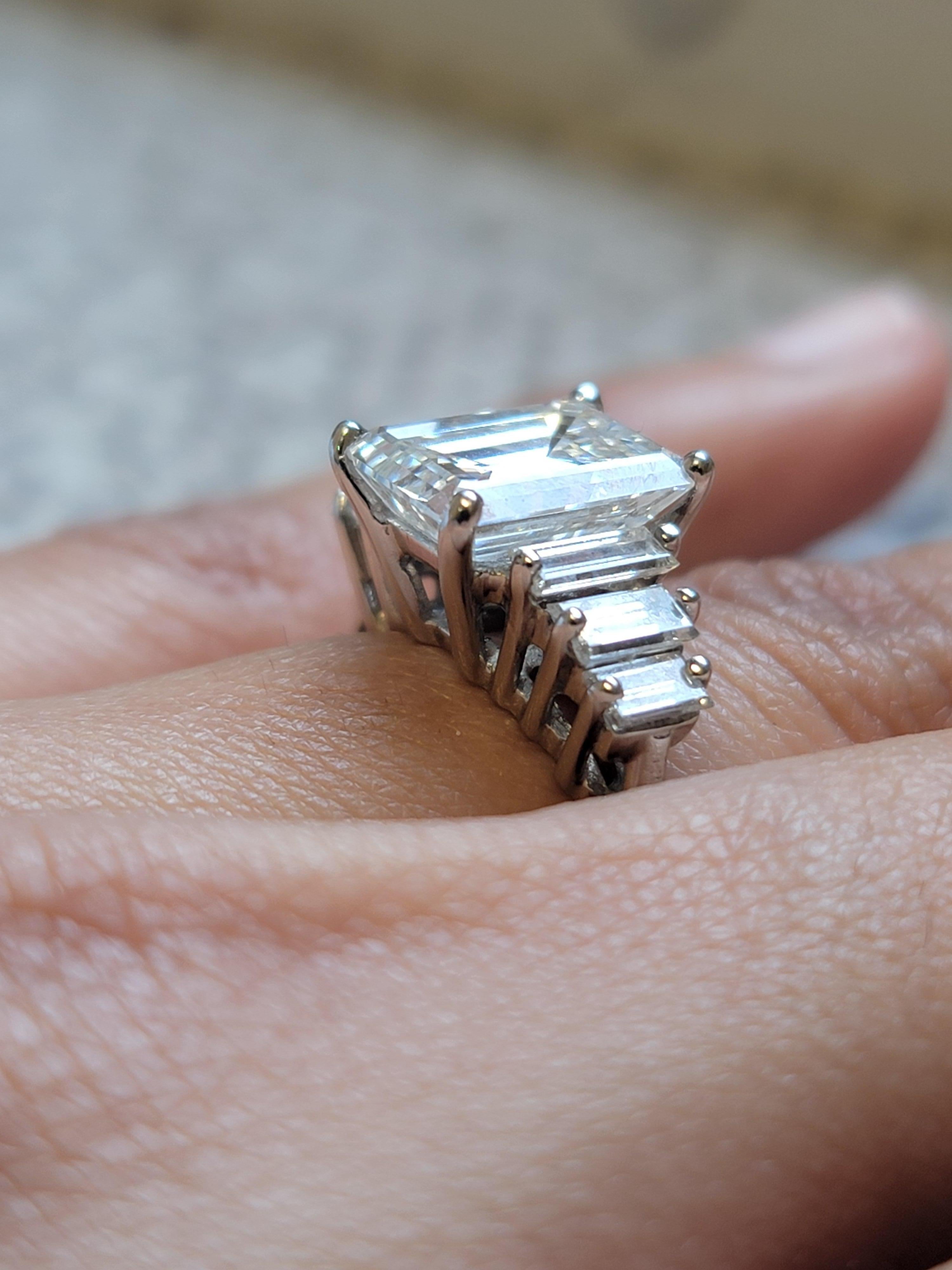 GIA Certified 3.54 Carat Emerald Cut Diamond with side Baggett ...