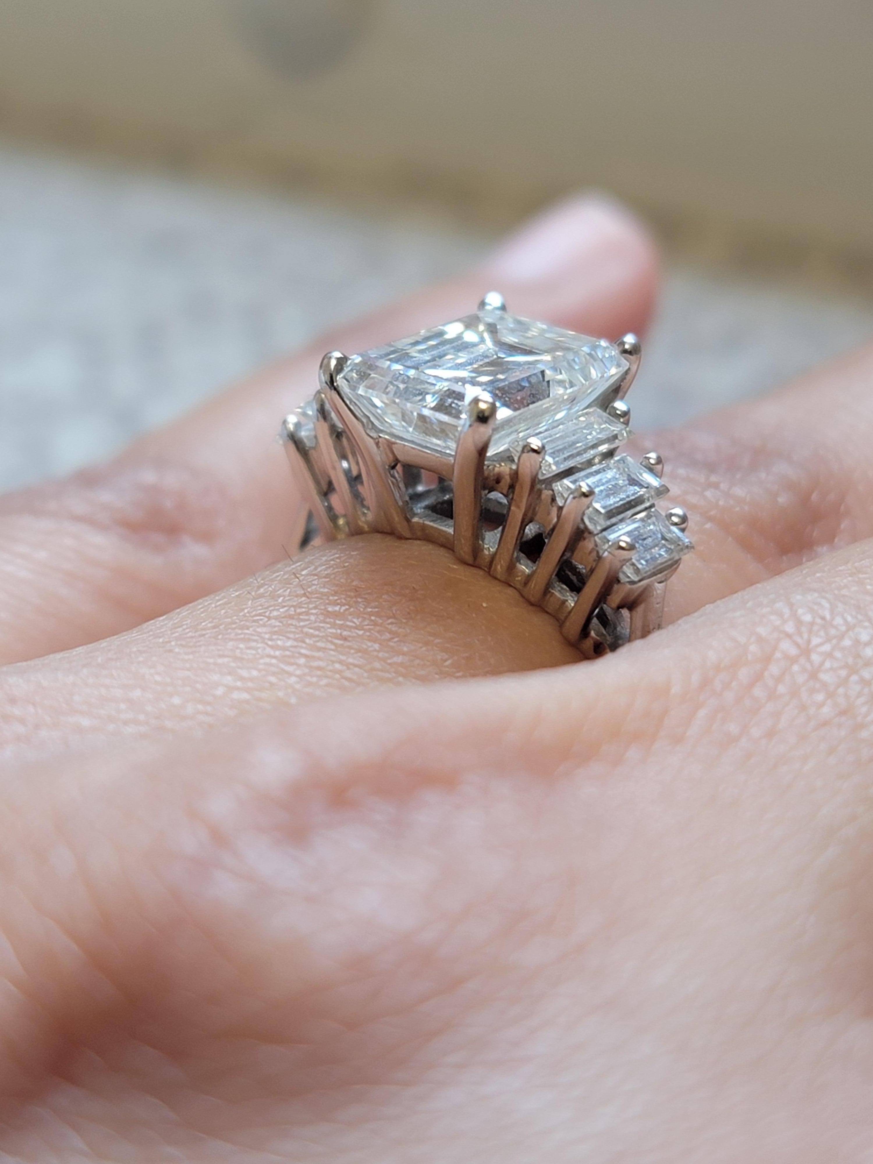 GIA Certified 3.54 Carat Emerald Cut Diamond with side Baggett ...