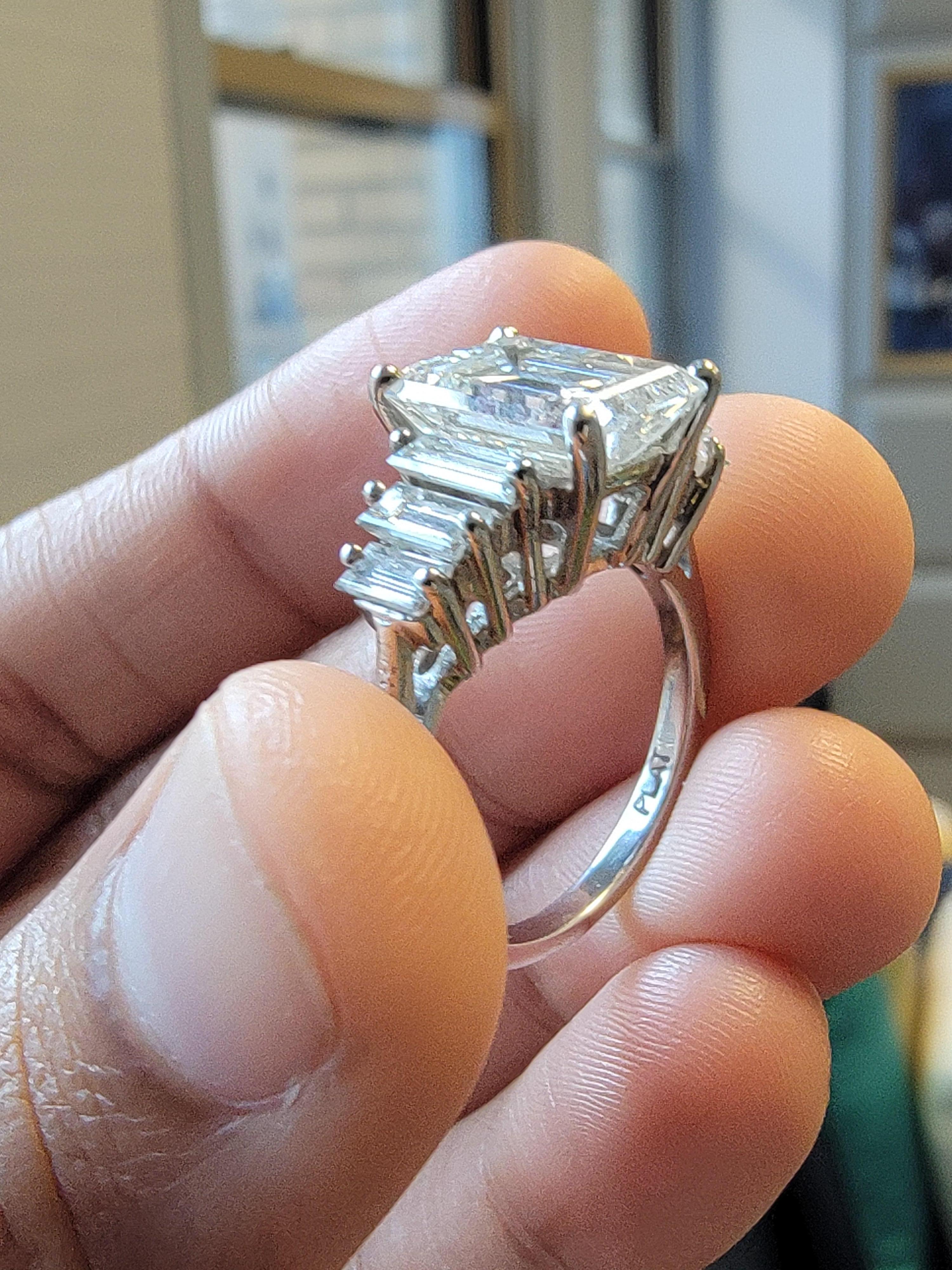 GIA Certified 3.54 Carat Emerald Cut Diamond with side Baggett ...