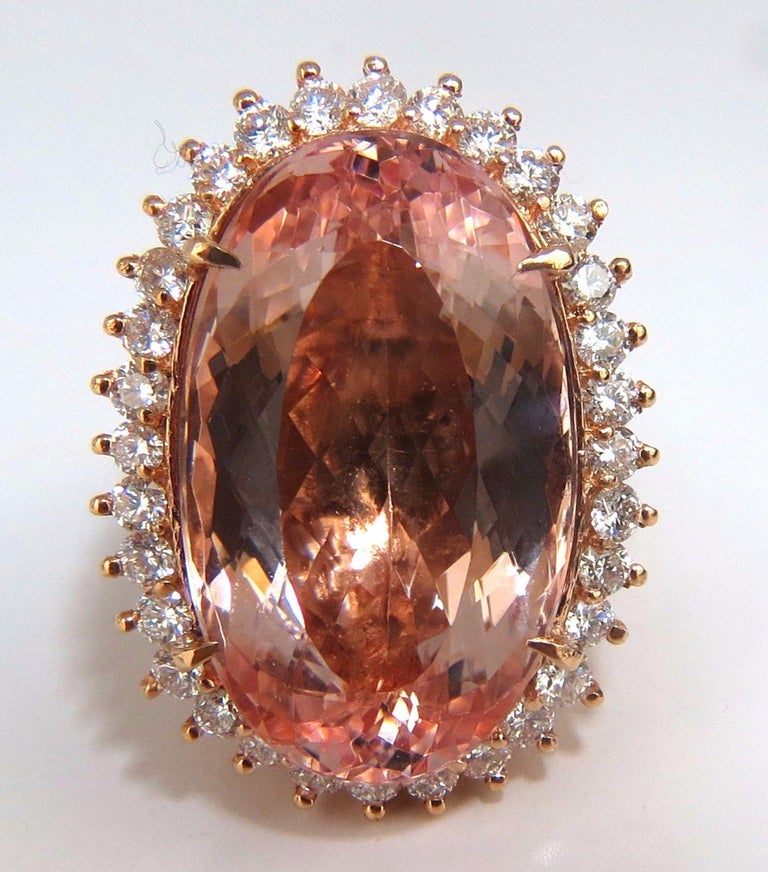 GIA Certified 36.18 Carat Natural Orangy Pink Morganite Diamonds Ring 18 Karat For Sale at 1stDibs