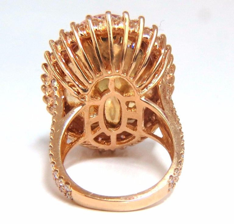 GIA Certified 36.18 Carat Natural Orangy Pink Morganite Diamonds Ring 18 Karat For Sale at 1stDibs