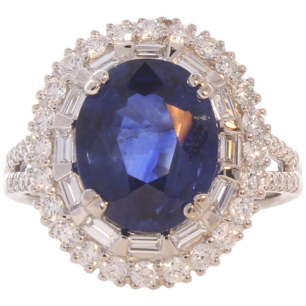 Large Oval Shaped Vivid Blue Sapphire and Diamond 7.20 Carat 18 Karat ...
