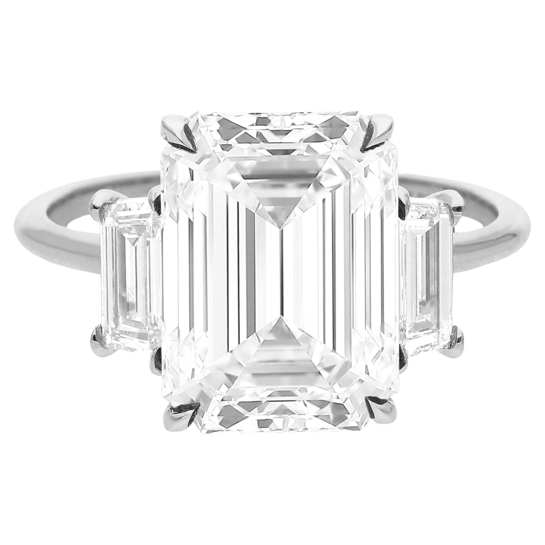 GIA Certified 4 Carat Emerald Cut Trapezoid Three Stone Platinum Ring ...