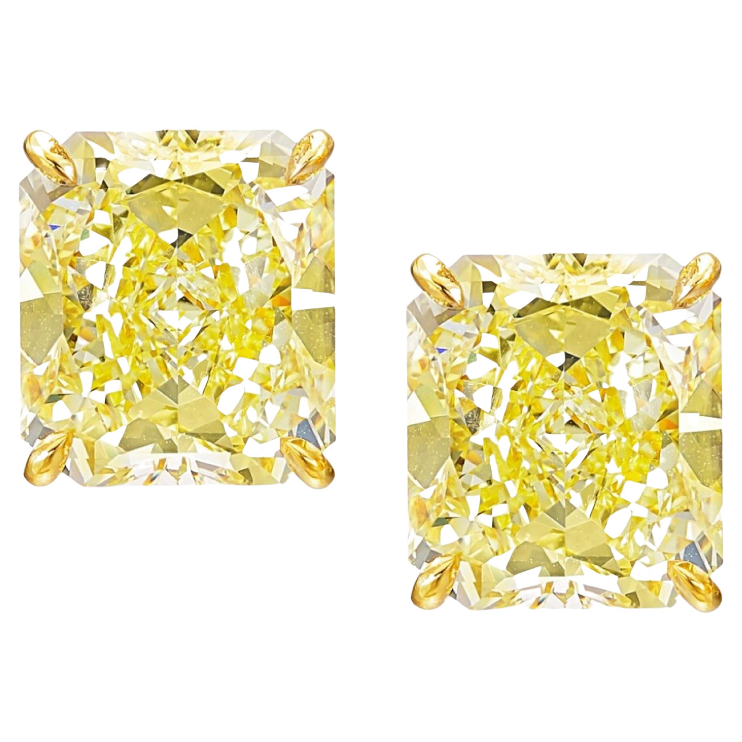 3 Carat Fancy Yellow Radiant Diamond 18 Carat White Gold Studs For Sale ...