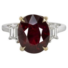 GIA Certified 3.50 Carat Red Oval Ruby Diamond Ring For Sale at 1stDibs