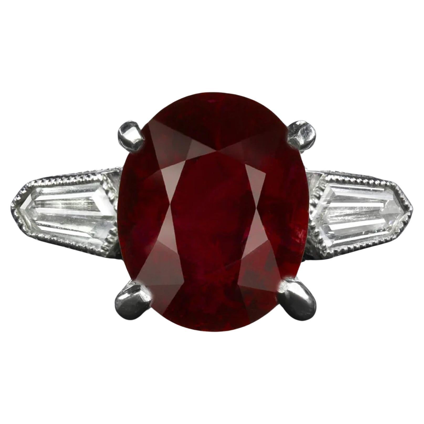 GIA Certified 4 Carat Unheated and Untreated Ruby Diamond Platinum Ring For Sale at 1stDibs
