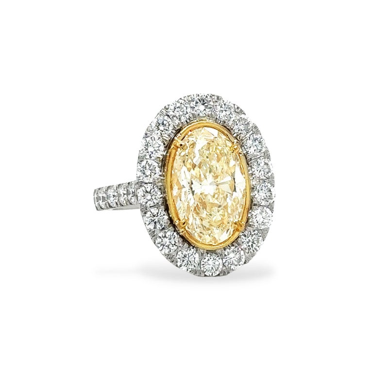 GIA Certified 4.02 Carats Oval Yellow Diamond Ring Plat/18 Karat Yellow ...
