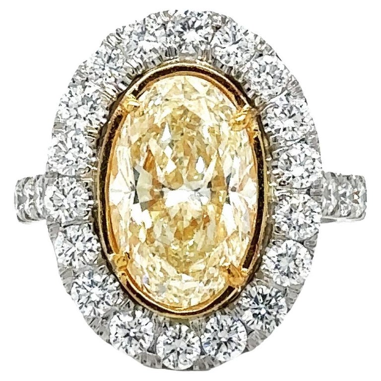 GIA Certified 4.02 Carats Oval Yellow Diamond Ring Plat/18 Karat Yellow ...