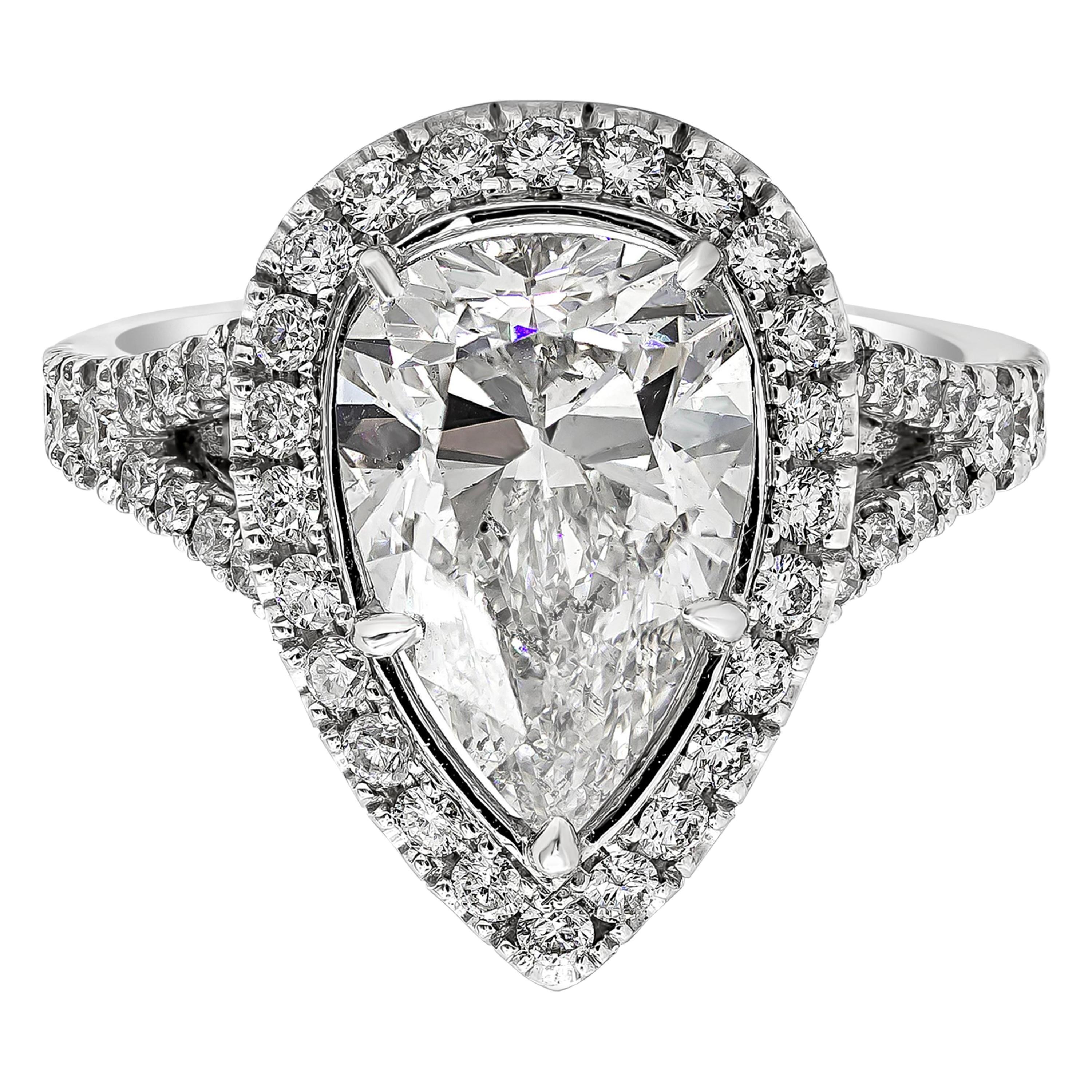 GIA Certified 4.03 Carat Pear Shape Diamond Halo Split Shank Engagement ...
