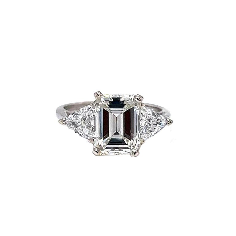 GIA Certified 4.17ctw Emerald Cut Diamond Wedding Ring with Triangular ...