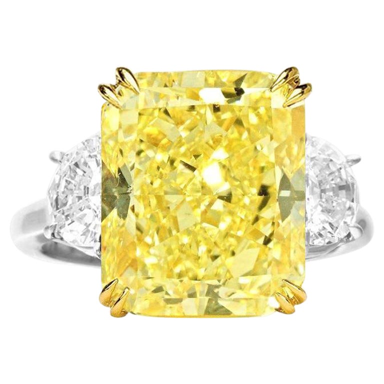 GIA Certified 4 Carat Radiant Fancy Intense Yellow Cut Diamond Ring VVS1 For Sale at 1stDibs