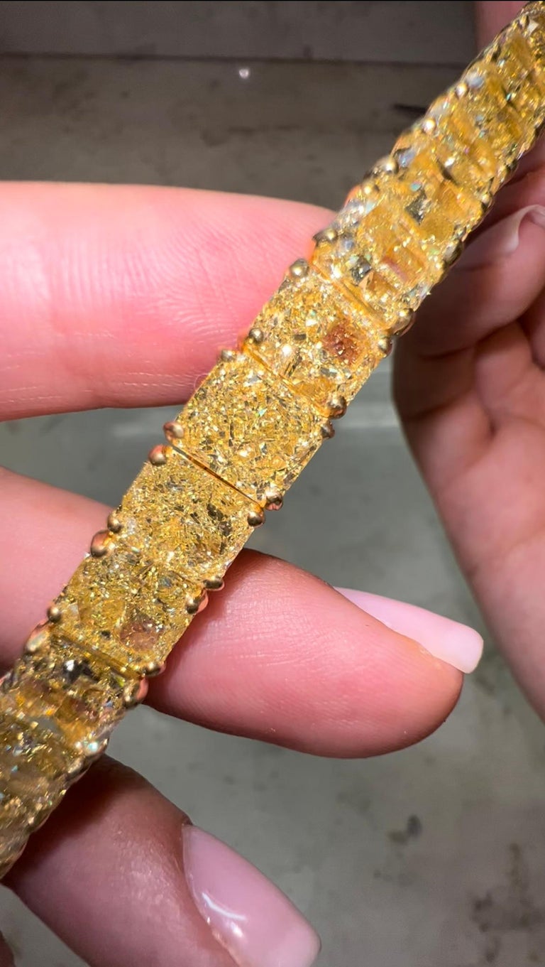 GIA Certified 42.75ct Fancy Yellow Radiant Cut Diamond Tennis Bracelet ...