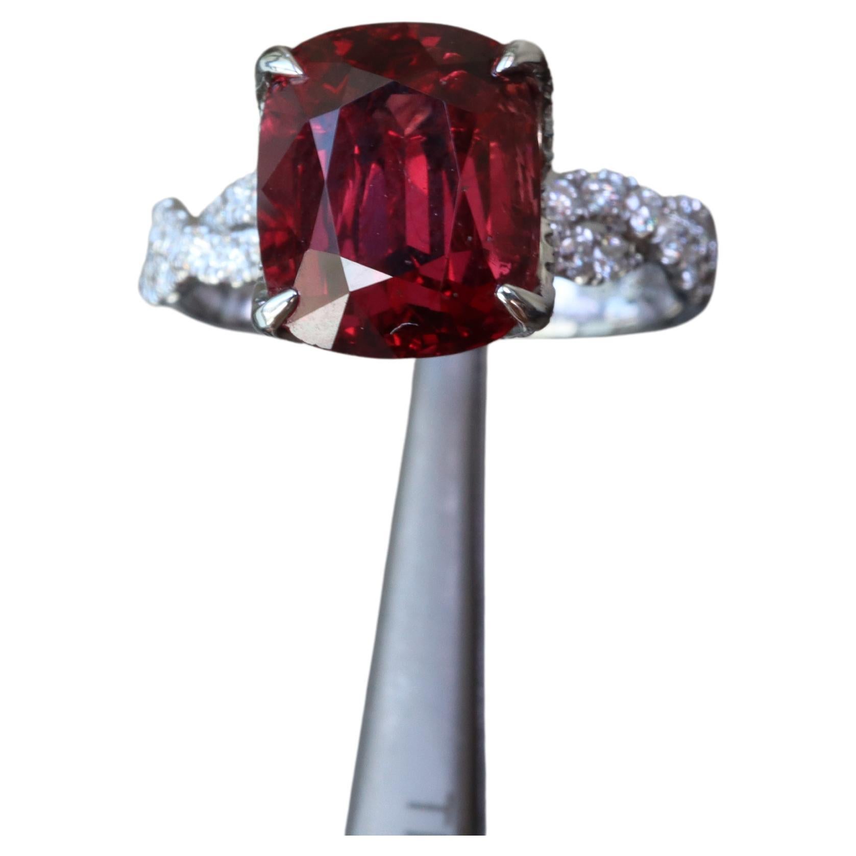 GIA Certified 4.28 Carat Burma Red Spinel Ring For Sale at 1stDibs