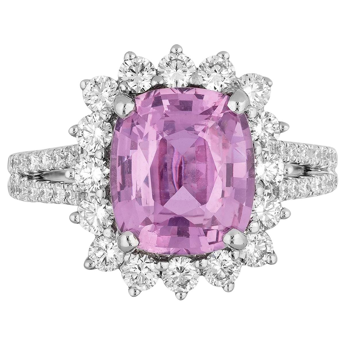 Pink Sapphire Diamond Platinum Cocktail Ring For Sale at 1stDibs