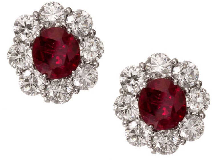 GIA Certified 4.56 Carat Ruby Round Diamond Halo Earrings For Sale at ...