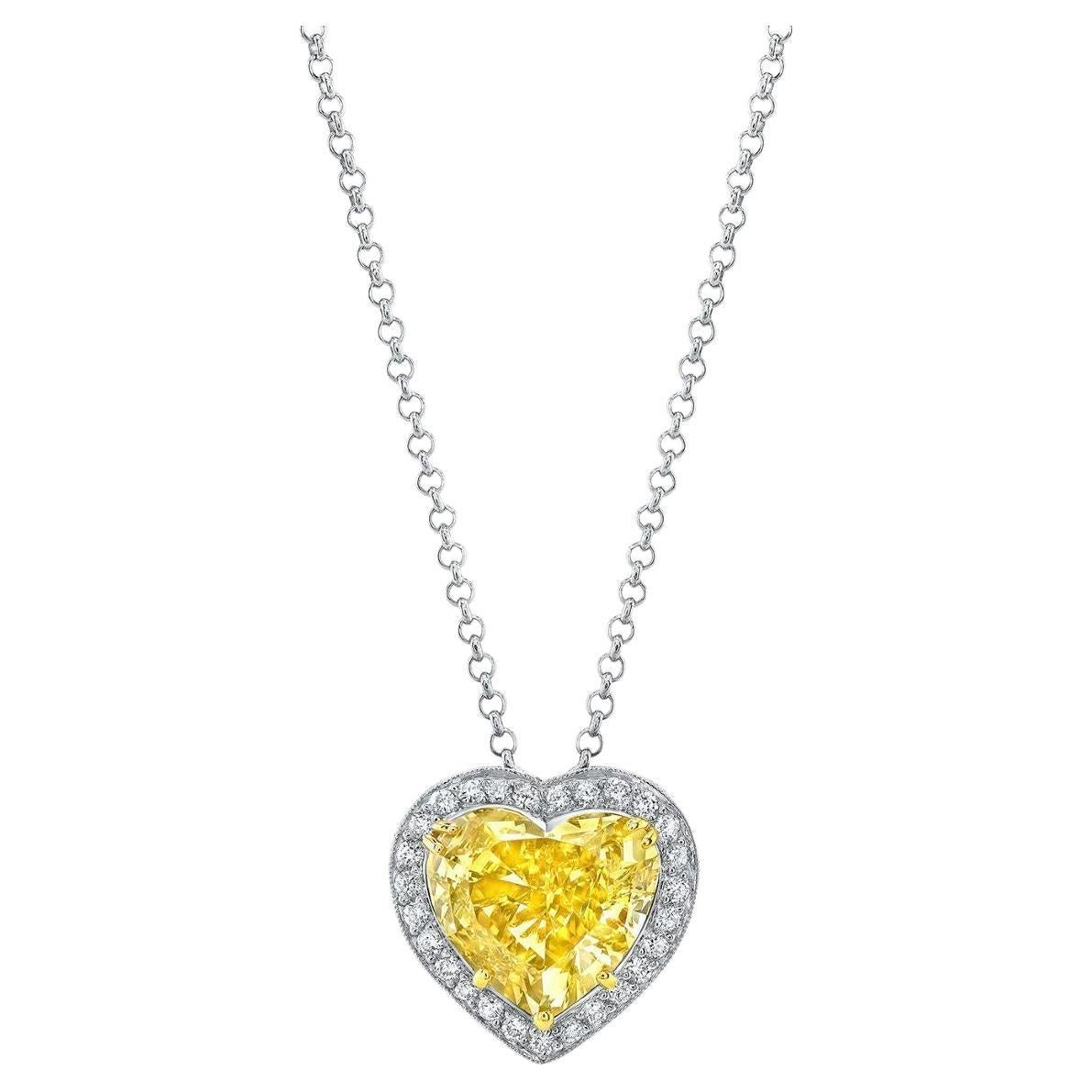 GIA Certified 4.80 Carat Fancy Yellow Heart Shape Diamond Pendant ...