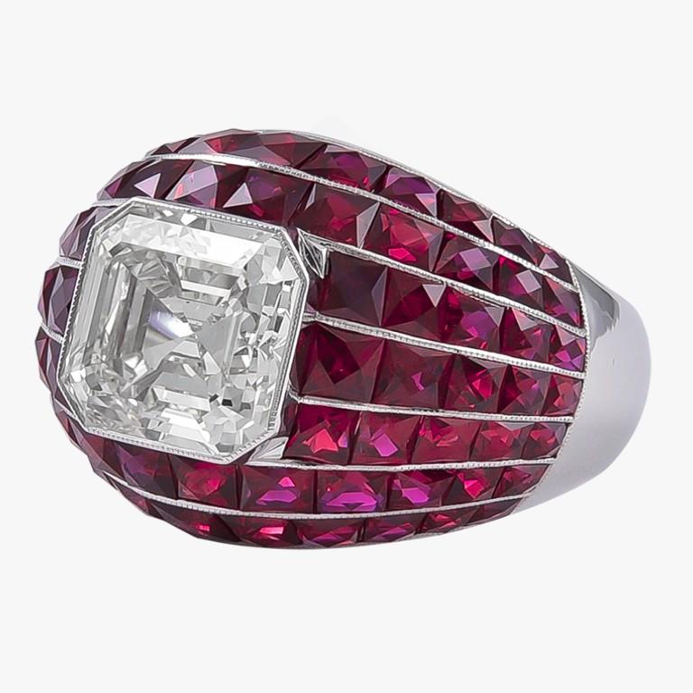 GIA Certified 4.81 Carat Center Diamond and Ruby Bombay Ring at 1stDibs