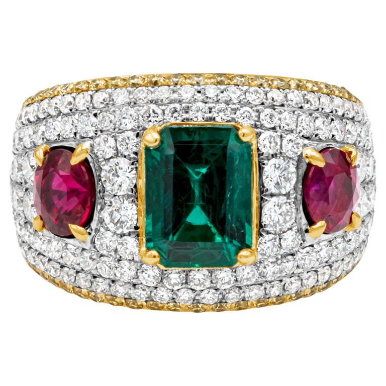 GIA Certified 4.91 Carats Total Mixed Cut Emerald, Ruby and Diamond ...