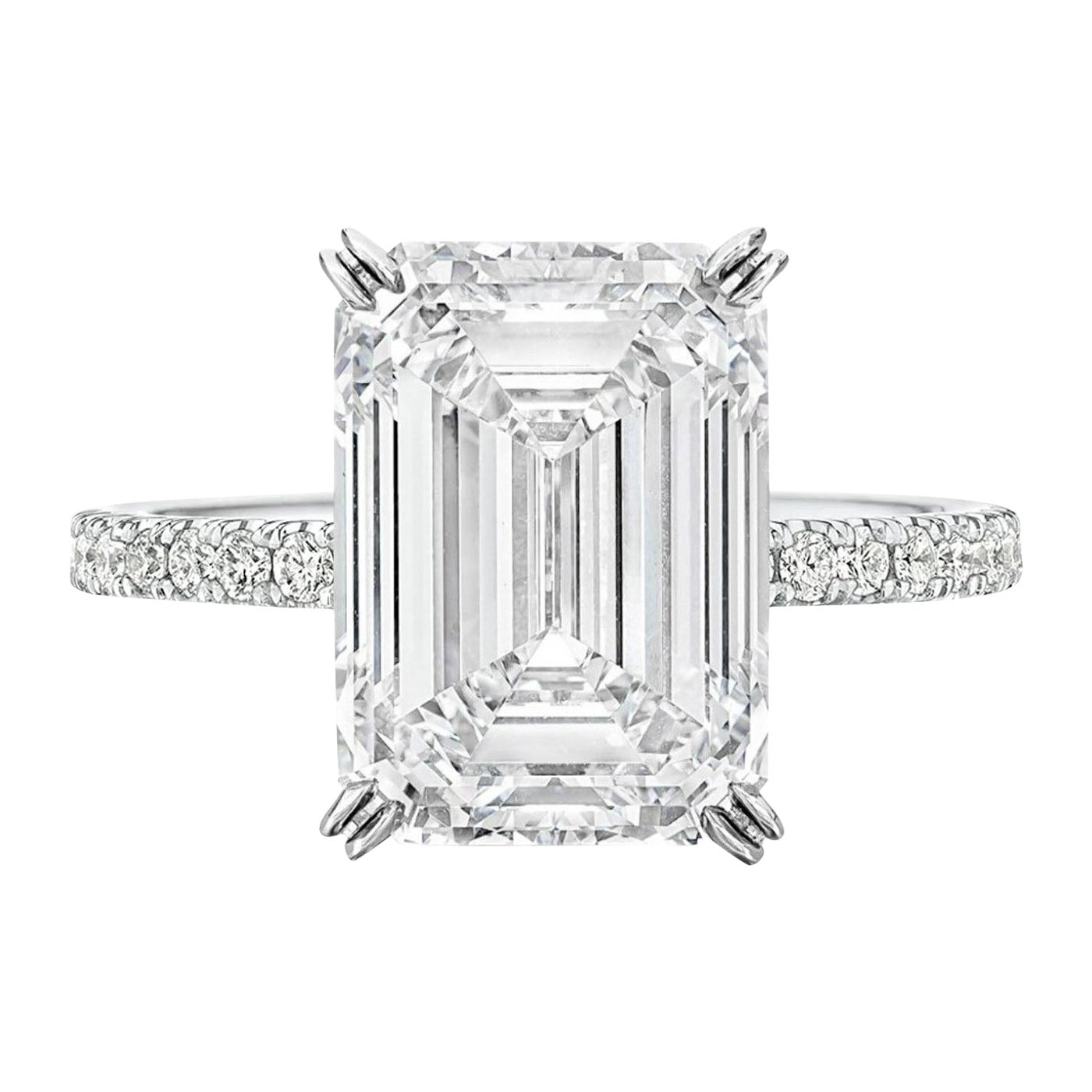 GIA Certified 4.01 Carat Emerald Cut Diamond with Pavé Platinum Ring ...