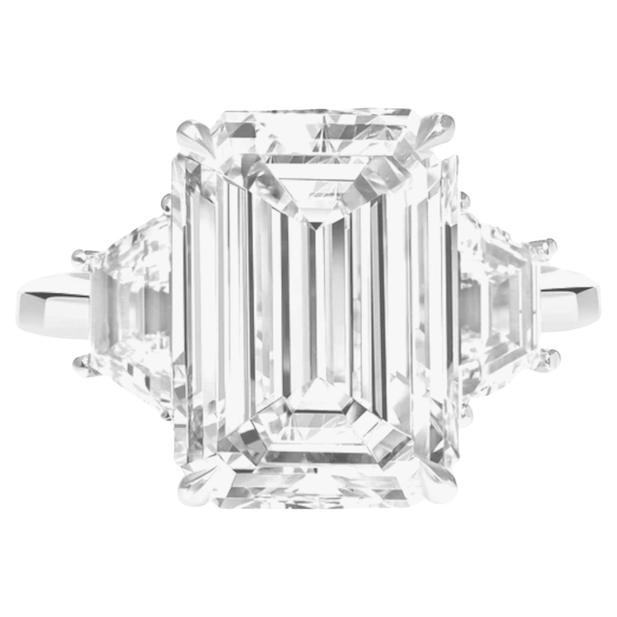 GIA Certified 5.06 Carat Square Emerald Cut Diamond Ring E Color VVS2 ...
