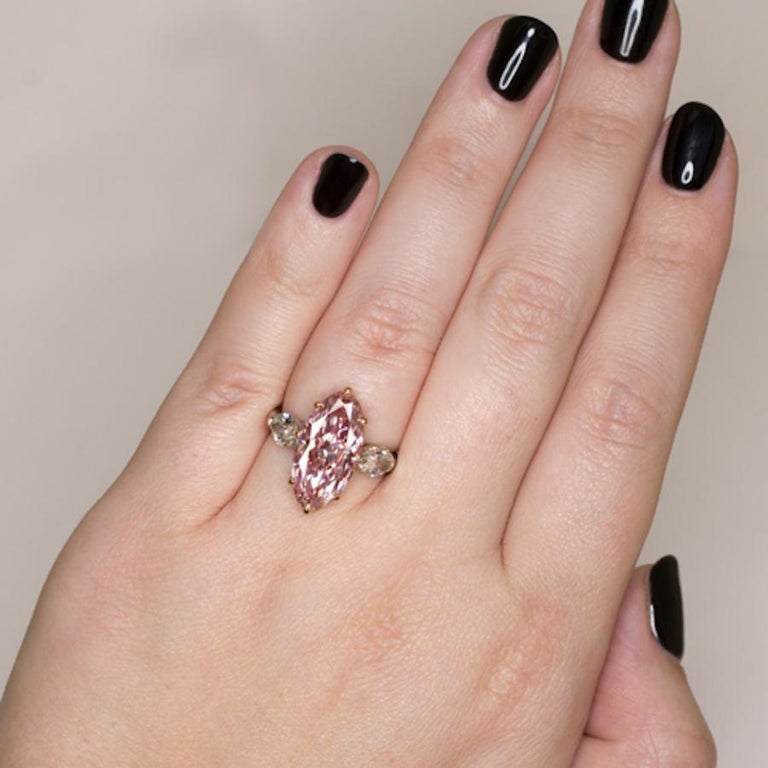 GIA Certified 5 Carat Fancy Intense Pink Diamond Marquise Cut Platinum Ring 6ct at 1stDibs | 5 ...