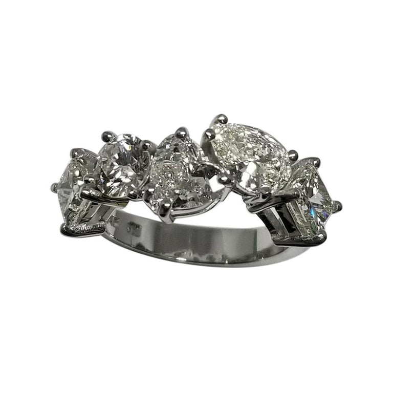 GIA Certified 5 Stone Ring with 3.17cts of Fancy Shape Diamond ...