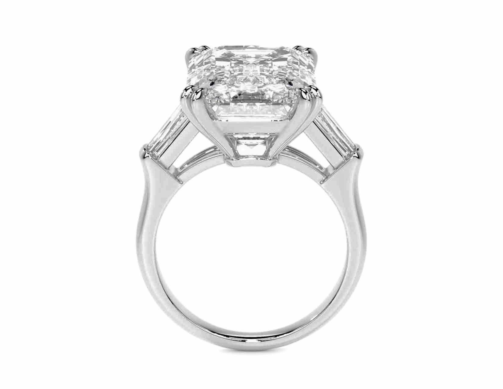 GIA Certified 5.02 Carat Emerald Cut Diamond Ring with Tapered Baguette ...