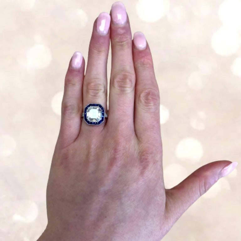 GIA-Certified 5.03ct Asscher Cut Diamond and Sapphire Engagement Ring ...