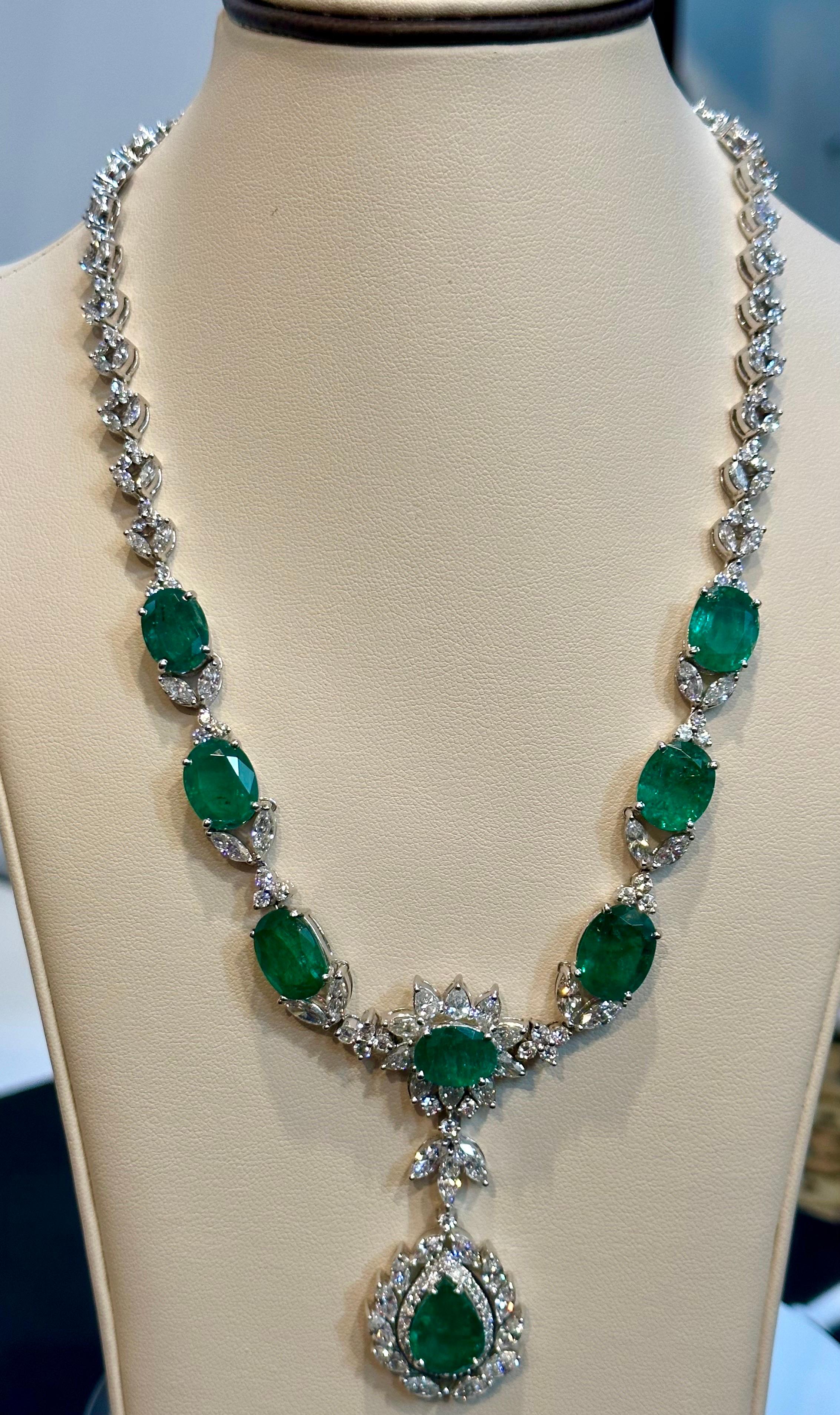 GIA Certified 56 Ct Zambian Emerald and 38 Ct Diamond Fringe Necklace 18KWG Bridal For Sale at ...