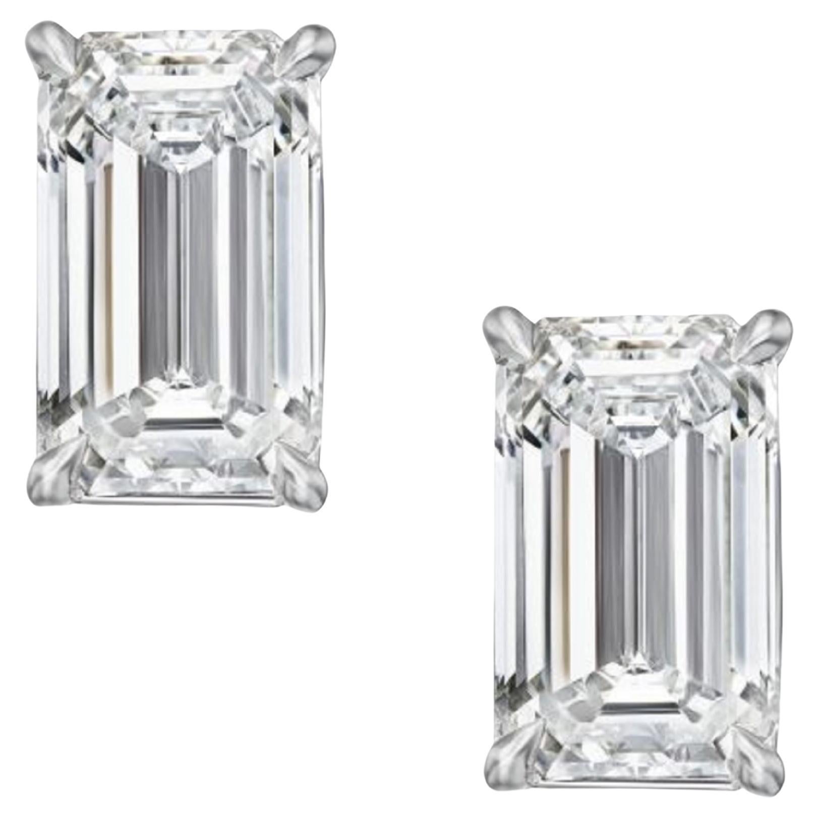 GIA Certified 6 Carat Emerald Cut Diamond Studs Set in Solid Platinum ...