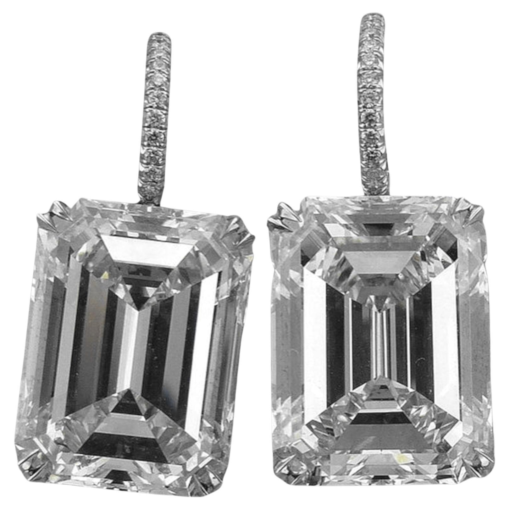GIA Certified 6 Carat Emerald Cut Diamonds Drops Earrings in 18K White ...
