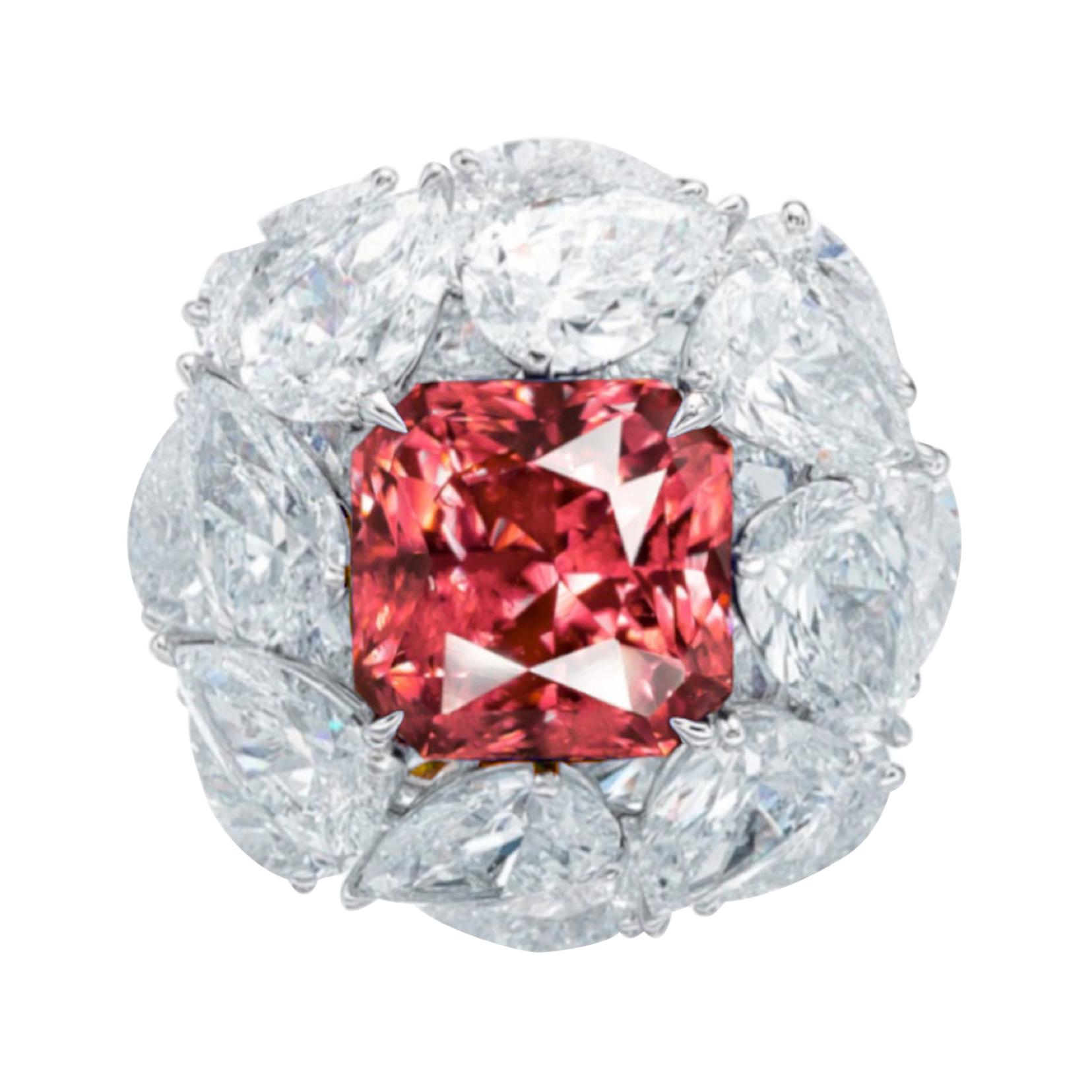 Burma Deep Red No Heat Cushion Cut 4 Carat Ruby Diamond Ring For Sale at 1stDibs