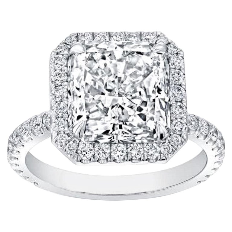 GIA Certified 6 Carat Square Radiant Diamond Halo Solitaire Ring For ...