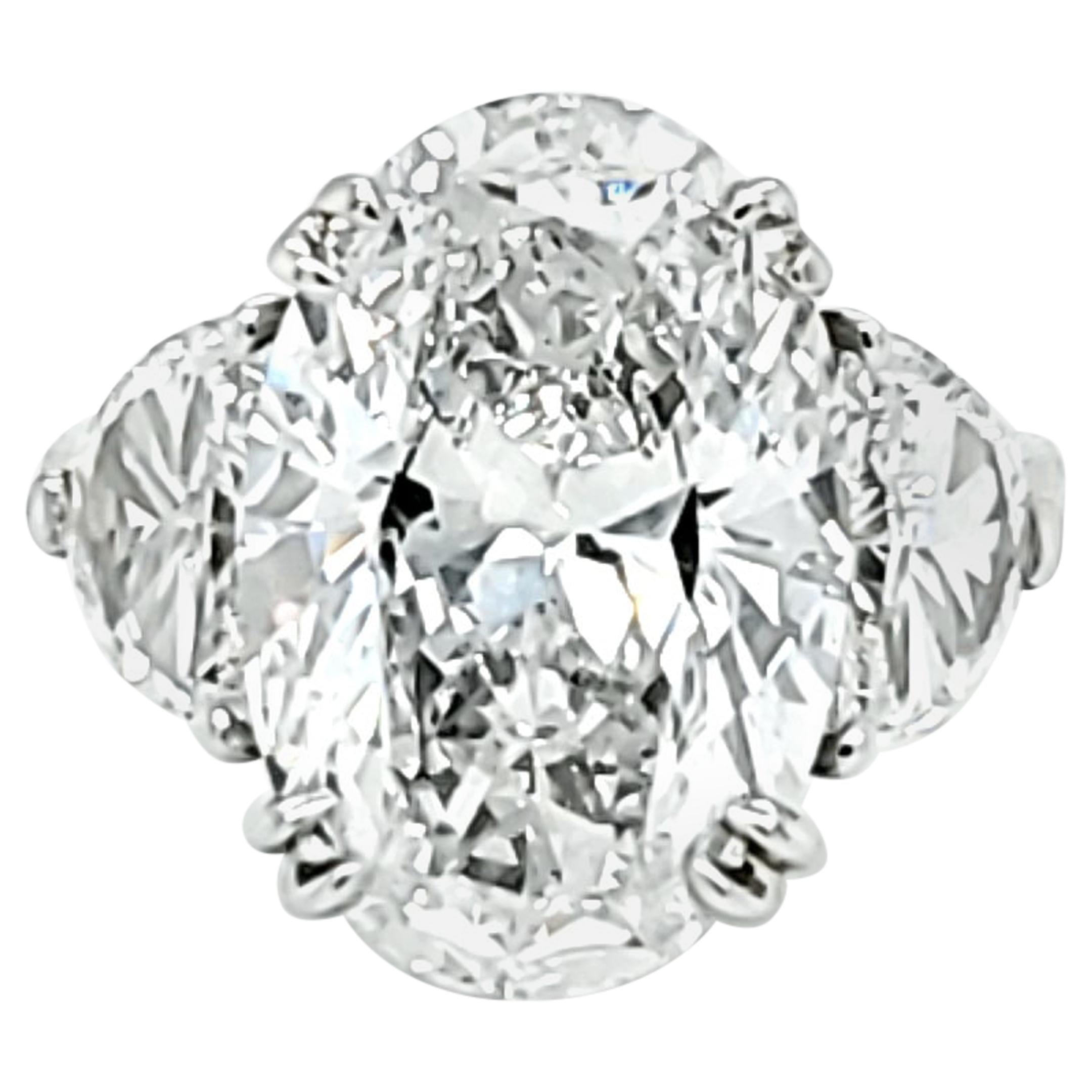 GIA Certified 6.16 Carat Oval Cut Diamond Three-Stone Ring at 1stDibs
