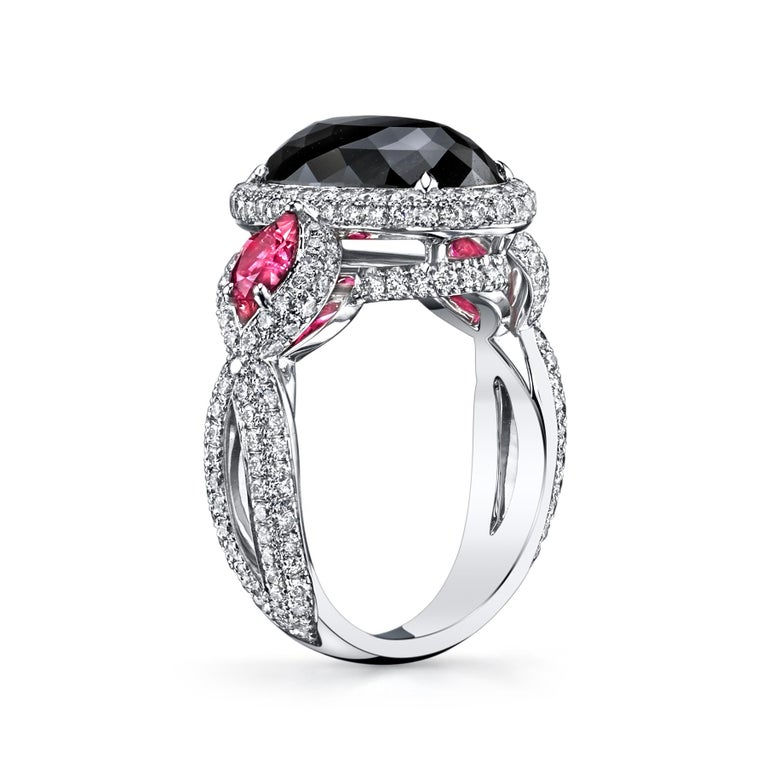 GIA Certified 6.21 Carat Oval Fancy Black Diamond with 2 Rubies For ...