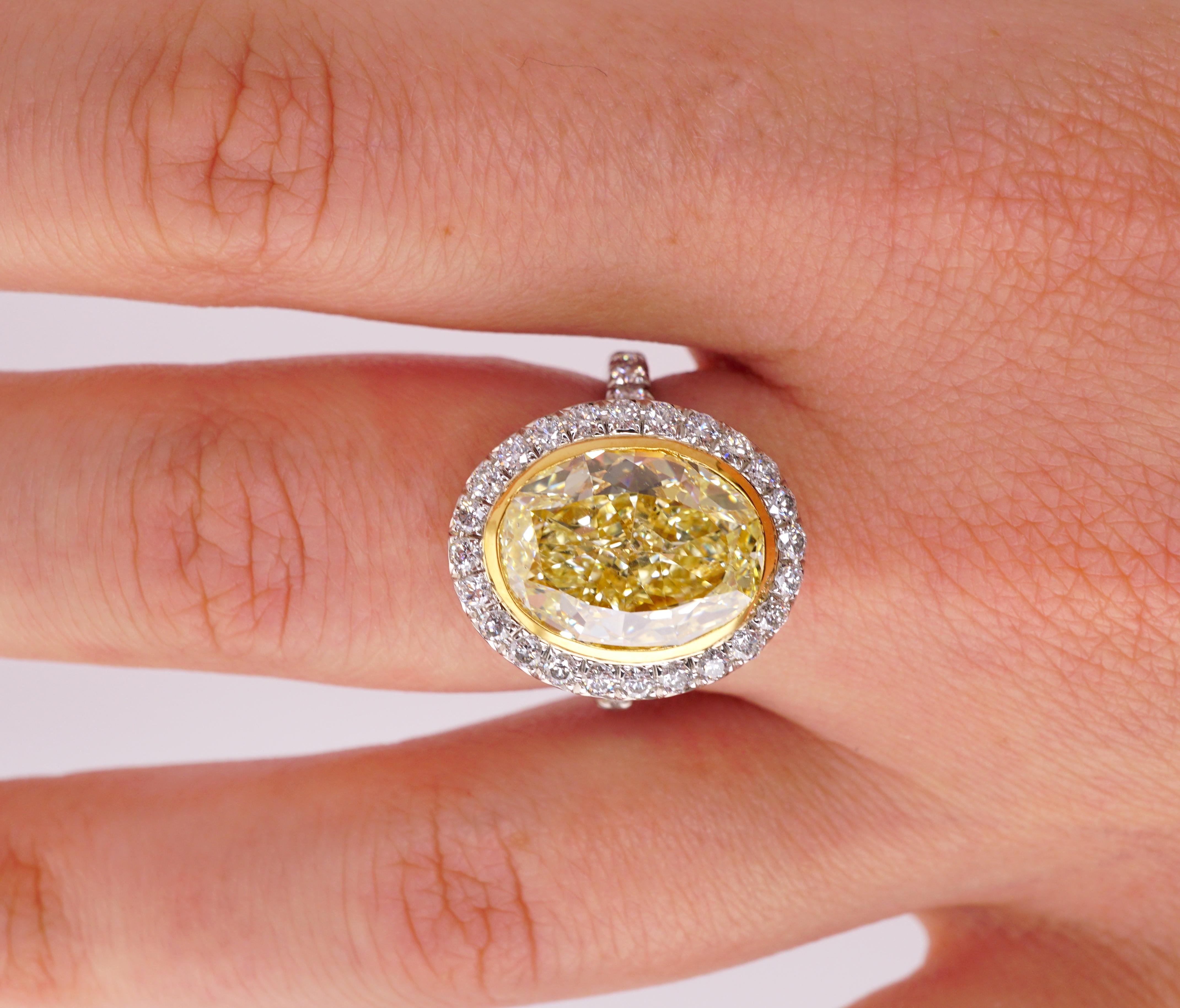 GIA Certified 5.12 Ct Fancy Yellow Oval Diamond Engagement Ring in ...