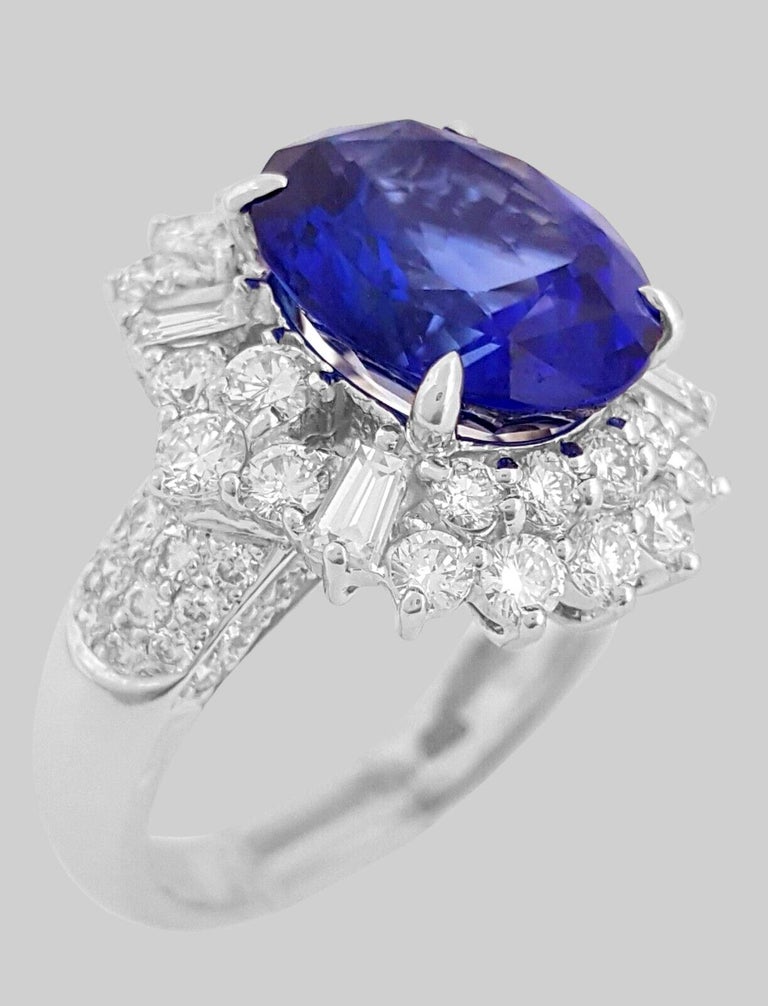 GIA Certified 7 Carat Blue Ceylon Sapphire Diamond Ring For Sale at 1stDibs