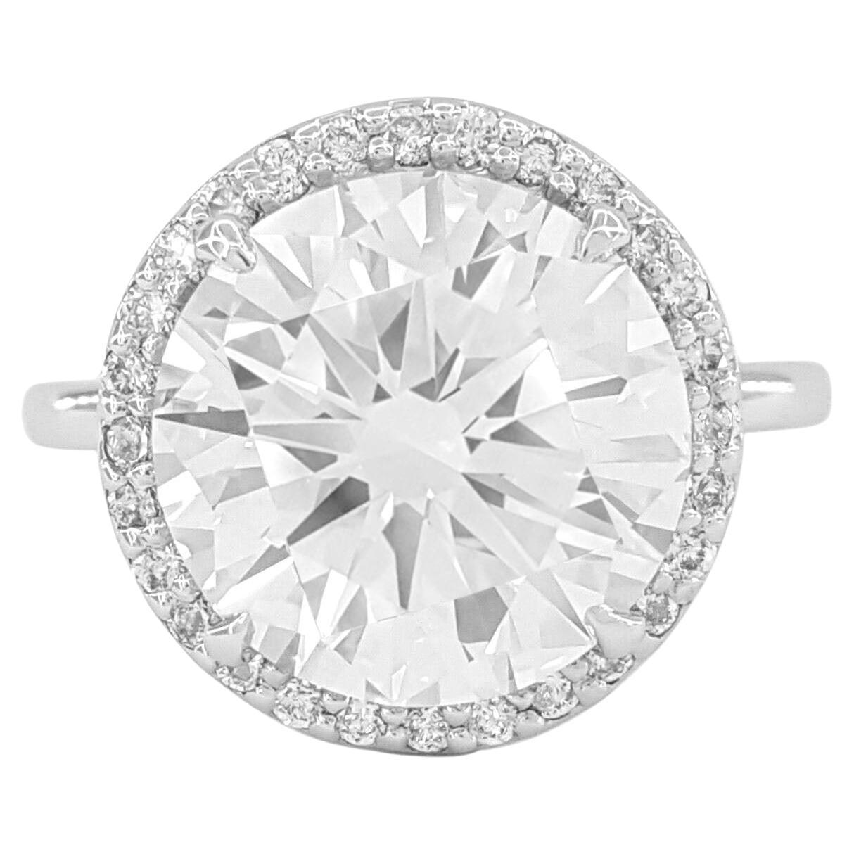 GIA Certified 5 Ct F Color VS Clarity Pear Cut Diamond Halo 18K White Gold Ring For Sale at 1stDibs