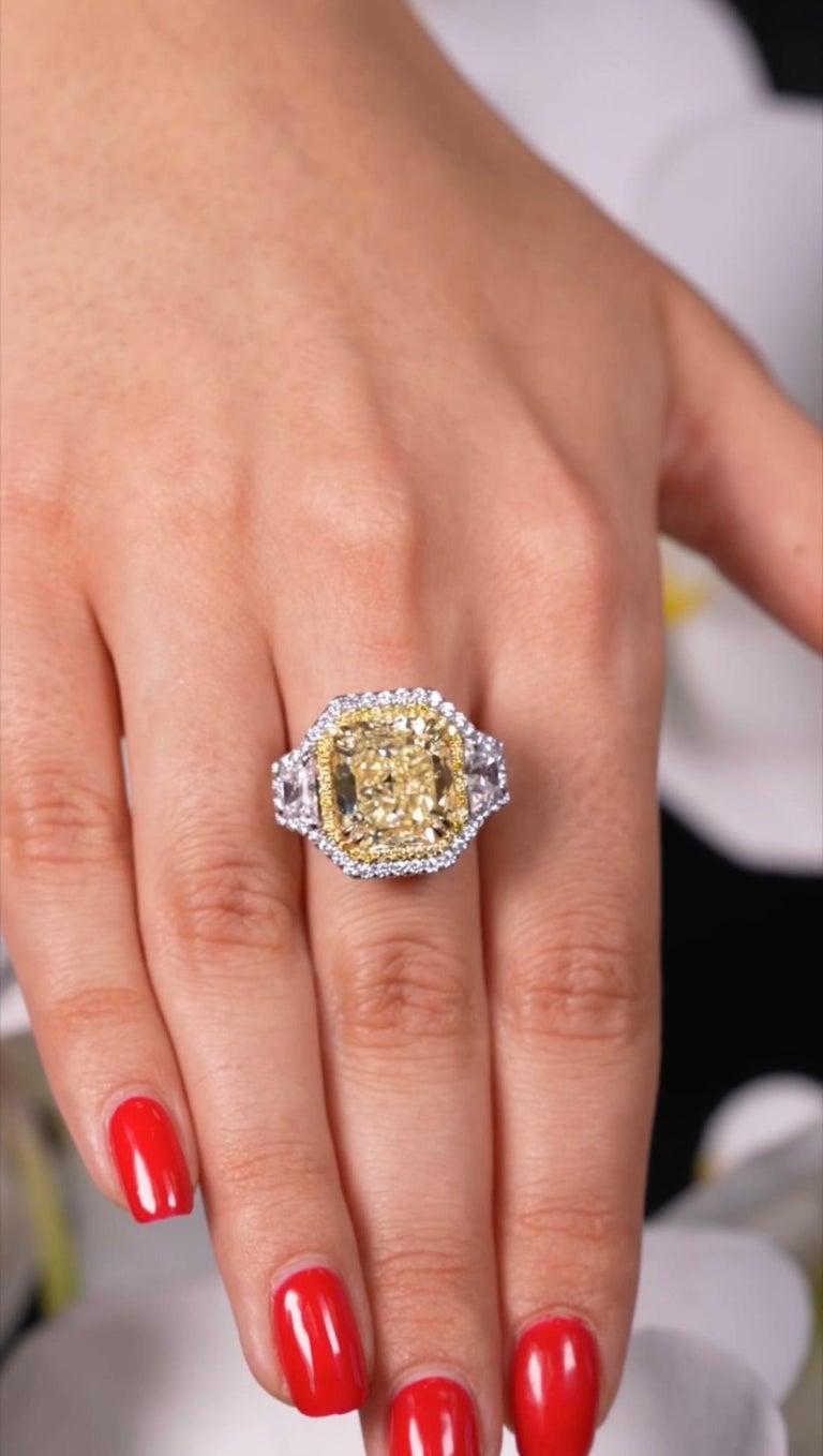 GIA Certified 7.11ct Fancy Yellow Radiant Cut Diamond Ring in Platinum ...
