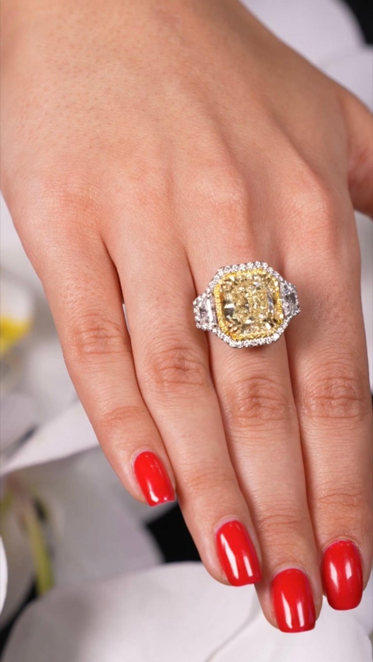 GIA Certified 7.11ct Fancy Yellow Radiant Cut Diamond Ring in Platinum ...