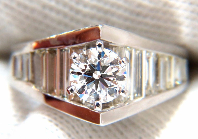 GIA Certified .73ct and 1.50ct round diamond baguette ring excellent ...