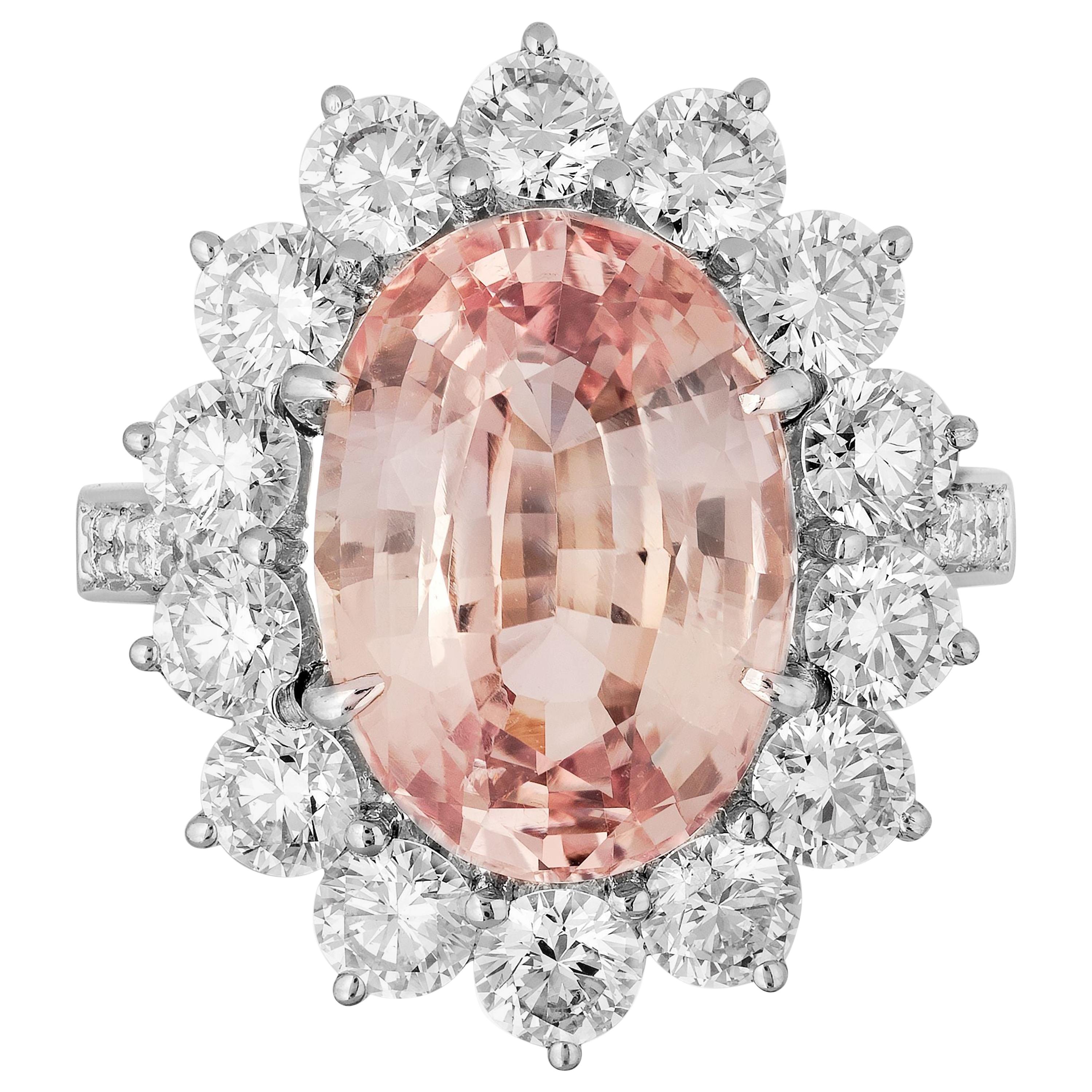 Natural Padparadscha Sapphire Diamond Gold Ring at 1stDibs
