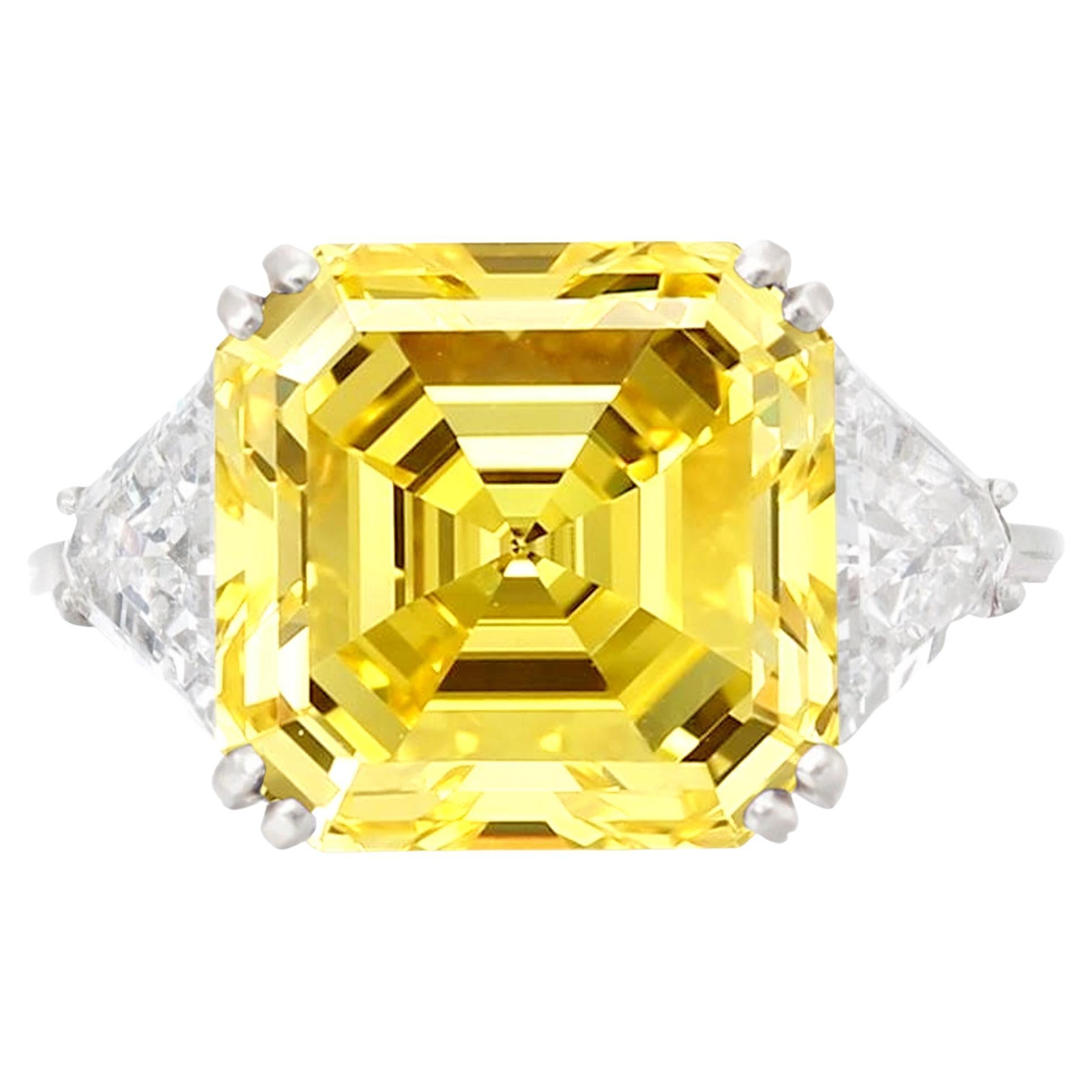 GIA Certified 8 Carat Fancy Yellow Cut Diamond Solitaire Ring For Sale ...