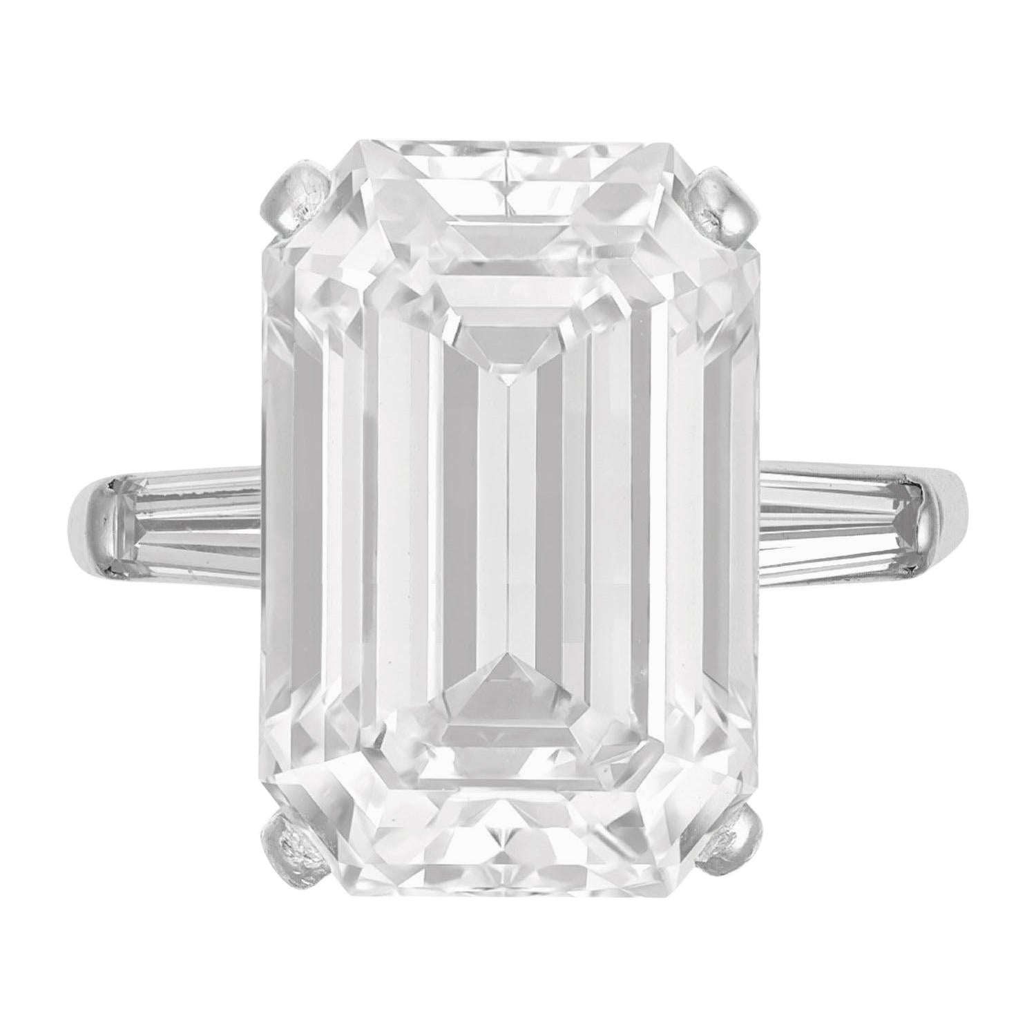 GIA Certified 14.18 Carats Emerald Cut Diamond Three-Stone Engagement ...