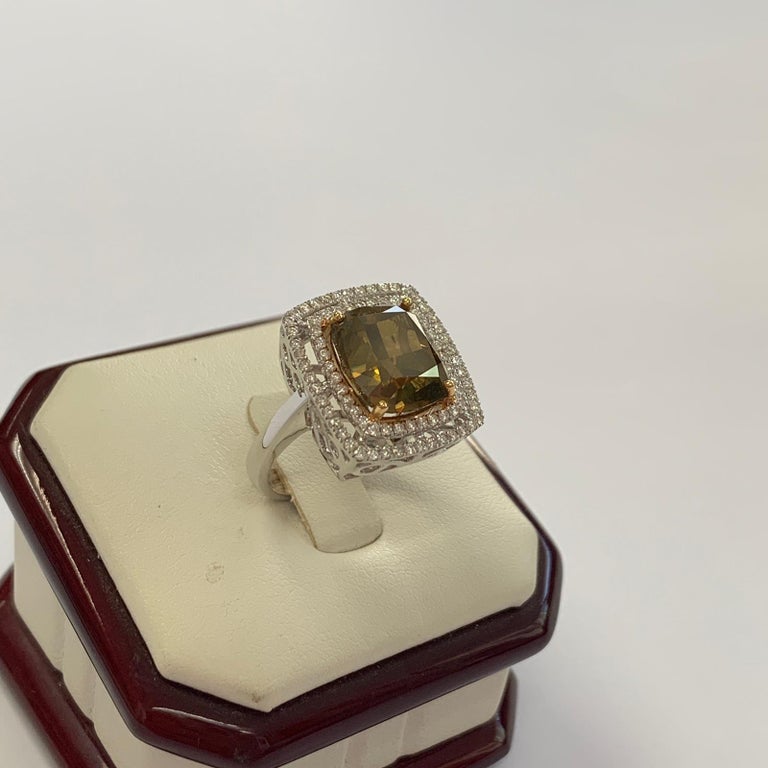 GIA Certified 8.01 Carat Fancy Dark Yellow Cushion Cut Diamond Ring For ...