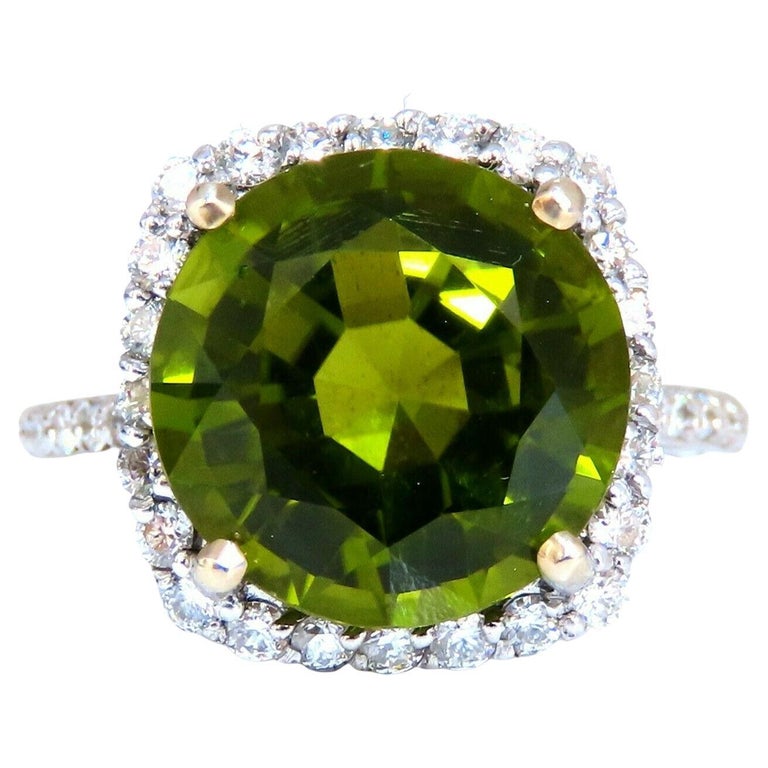 GIA Certified 8.30ct Natural Green Peridot Diamonds Rings 14kt For Sale ...