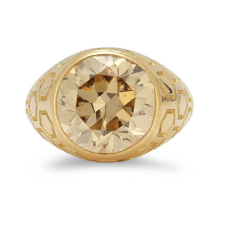 GIA Certified 8.50 Ct Round Cut Fancy Color Diamond Men's Ring For Sale ...