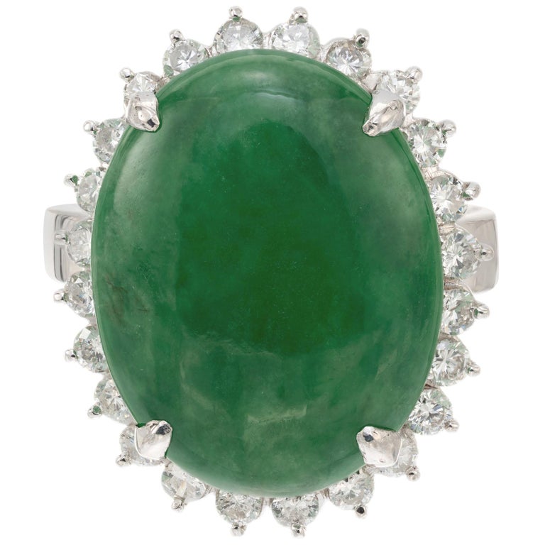 GIA Certified 8.95 Carat Jadeite Jade Diamond Halo White Gold Cocktail ...