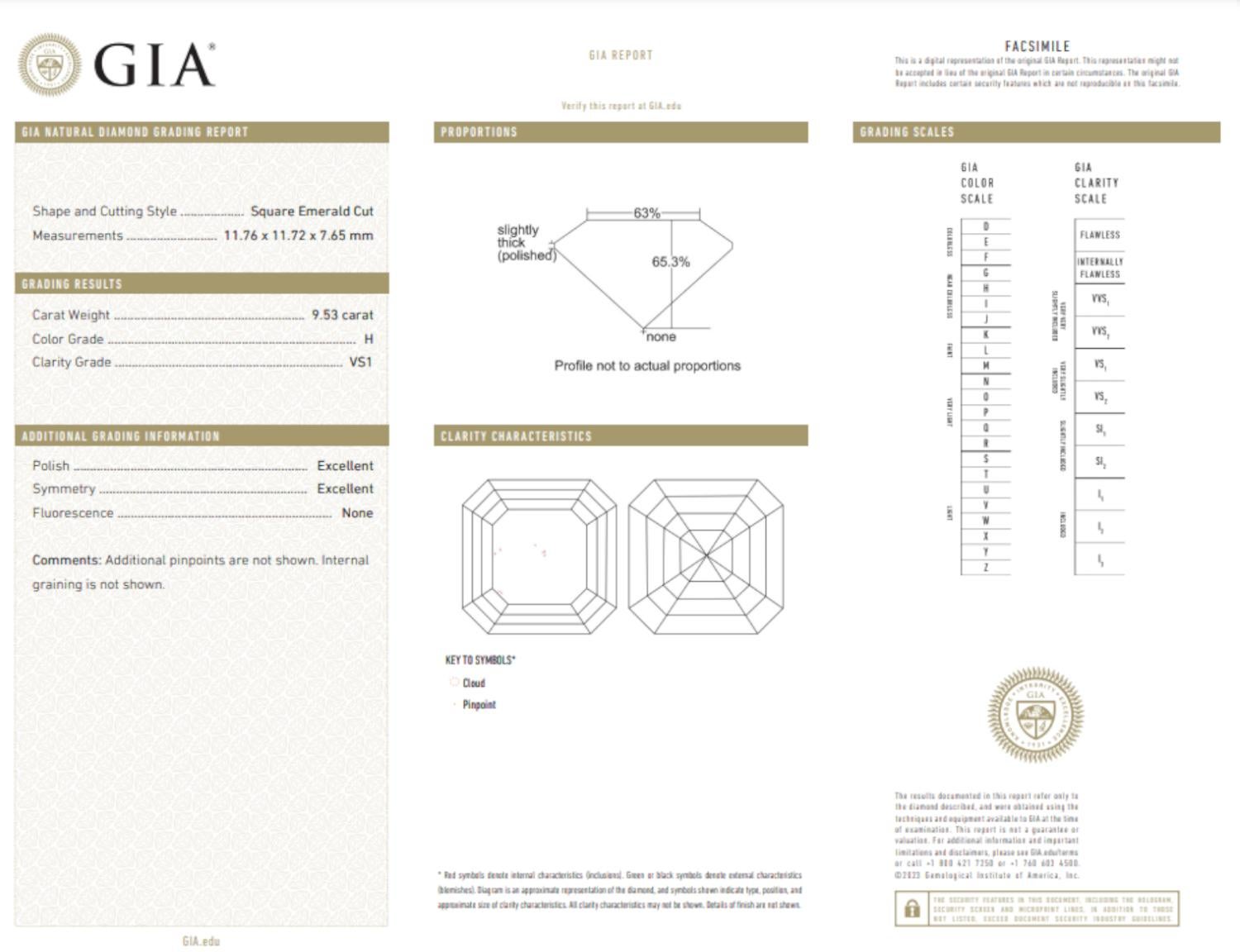 GIA Certified 9 Carat Square-cut Diamond Ring with tapered baguette For ...